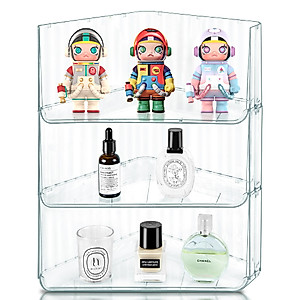 WSIGHT Skincare Organizer Shelf Stackable Corner Countertop Shelf Clear Plastic, 3 Pack Bathroom Kitchen Desktop Organizing Shelf