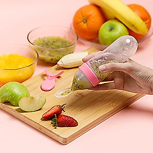 Baby Fruit Feeder Pacifier - 3 Pack | 2 Frozen Fruit Teething Pacifier & 1 Baby Food Spoon Feeder | Baby Silicone Feeder Pacifier | Teething Feeder, Baby Food Feeder Fruit Pacifier (Pink)