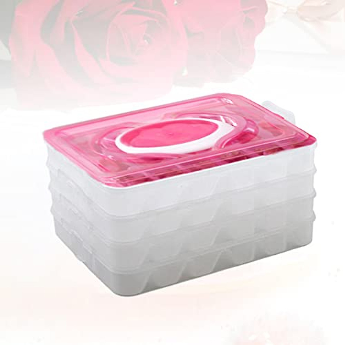 Zerodeko Food Storage Container Dumpling Organizer Stackable Portable Freezer Storage Containers Food Storage Box for Kitchen and Fridge Rosy