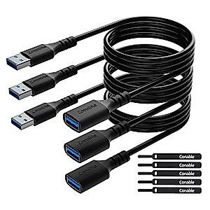USB 3.0 Extension Cable 4 Feet (3 Pack), USB A Male to Female Cable (from 2ft to 100ft for Selection), 5Gbps Data Transfer Extender Cord for Printer, Keyboard, Mouse, Flash Drive, Hard Drive-4FT/3PK