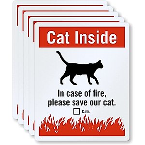 SmartSign (Pack of 5) 5 x 4 inch “Cat Inside - in Case of Fire Please Save Our Cat” Labels, 5.5 mil Laminated Vinyl, 3M Engineer Grade Reflective Material, Red/Black on White, Made in USA