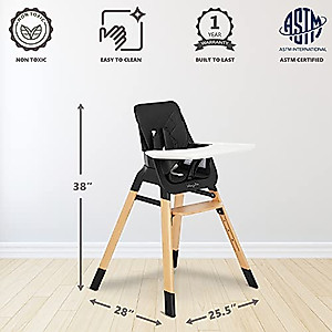 Dream On Me Nibble Wooden Compact High Chair in Black | Light Weight | Portable |Removable seat Cover I Adjustable Tray I Baby and Toddler