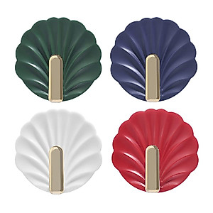 Goenn Bathroom Kitchen Traceless Hole Free Adhesive Hook Light Luxury Wind Shell Hook Strong Adhesive high Load-Bearing Hook Hanging Hook Behind The Door Deepseablue(4sets)