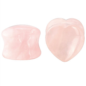 Stuppendux 2Pairs 2Style Heart shaped Stone Double Flared Ear Tunnels Plugs Stretcher Expander Kit Gauge 00g 10mm