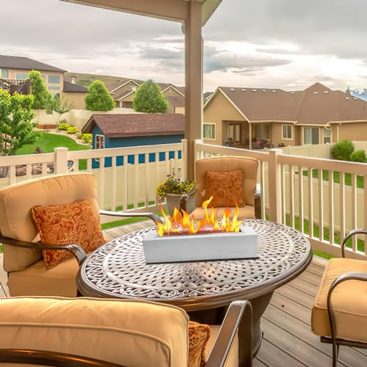 Table Top Firepit, Mavalzy Rectangle Indoor Tabletop Rubbing Alcohol Frie Pits for Outdoor Fireplace Concrete Bowl Pot Portable Fire with Extinguisher