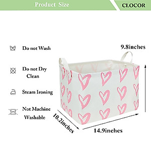 CLOCOR Rectangular Pink Storage Basket Empty,Heart Print Basket for Kids,Waterproof Storage Basket with Handles,Gift Basket(Pink Heart)