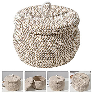 Zerodeko Cotton Rope Basket with Lid Round Woven Basket Decorative Storage Bin Organizer Box Lidded Baskets Egg Holder Jewelry Box Cosmetic Holder for