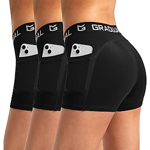 G Gradual Women's Spandex Compression Volleyball Shorts 3" /7" Workout Pro Shorts for Women (3 Pack:Black/Black/Black Pockets, Large)