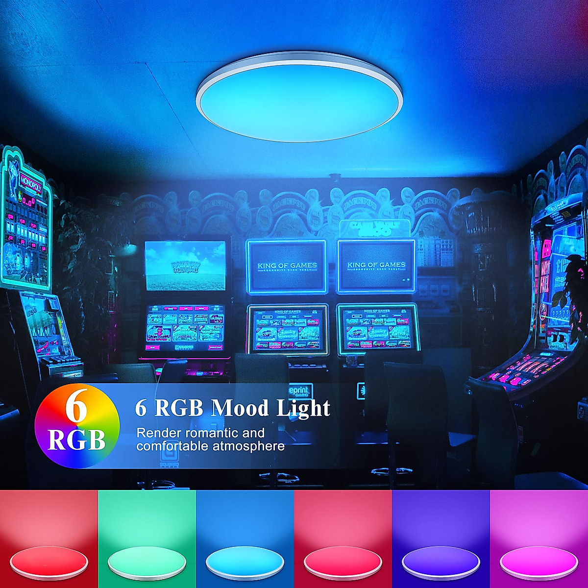 XCOFZOB RGB LED Flush Mount Ceiling Light with Remote Control, 12 Inch 24W 3000K-6500K Dimmable Color Changing Light Fixture, Modern Round Ceiling Lamp for Bedroom Bathroom Kitchen Kids Party