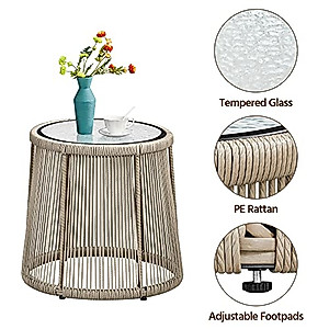 Topeakmart 3 Piece Patio Bistro Set, Outdoor All-Weather Conversation Bistro Set w/ 2 Wide Ergonomic Chairs, Cushions&Glass Top Table for Porch, Backyard, Balcony, Garden