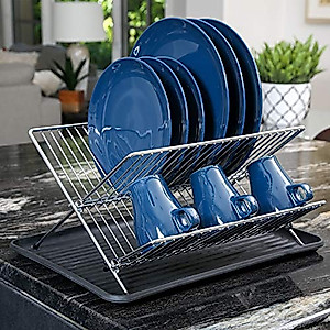 Smart Design Dish Drainer Rack w/ In Sink or Counter Drying - Steel Metal Wire - Cutlery, Plates, Dishes, Cups, Silverware Organization - Kitchen (Folding, Chrome)