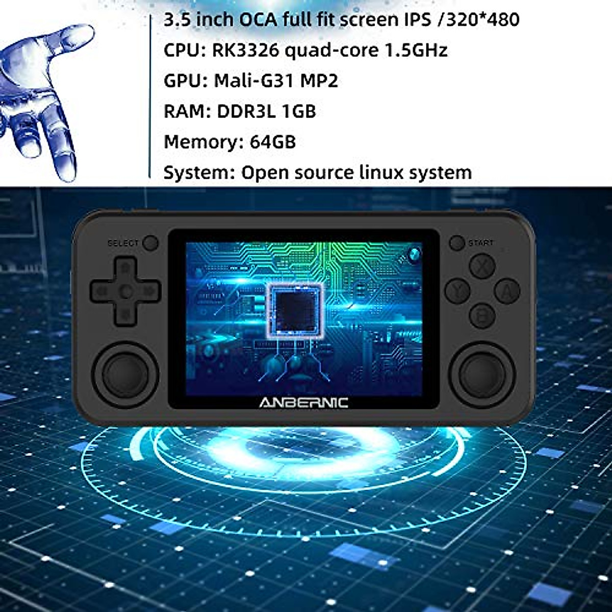 RG351P Handheld Game Console,Plug & Play Video Games Supports TF Extend 256GB , Portable Game Console 3.5 Inch IPS Screen Double 3D Rocker Supports 3.5mm Sound Headphones (Black)