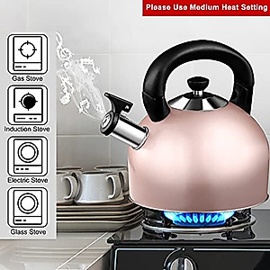 Whistling Tea Kettle Teapot - 3.4 Quart Stainless Steel Tea Kettle for Stove Tops with 5 Layers Bottom, Tea Kettle with Folding and Heat-insulating Handle, Available to Multiple Stoves - Rose Gold