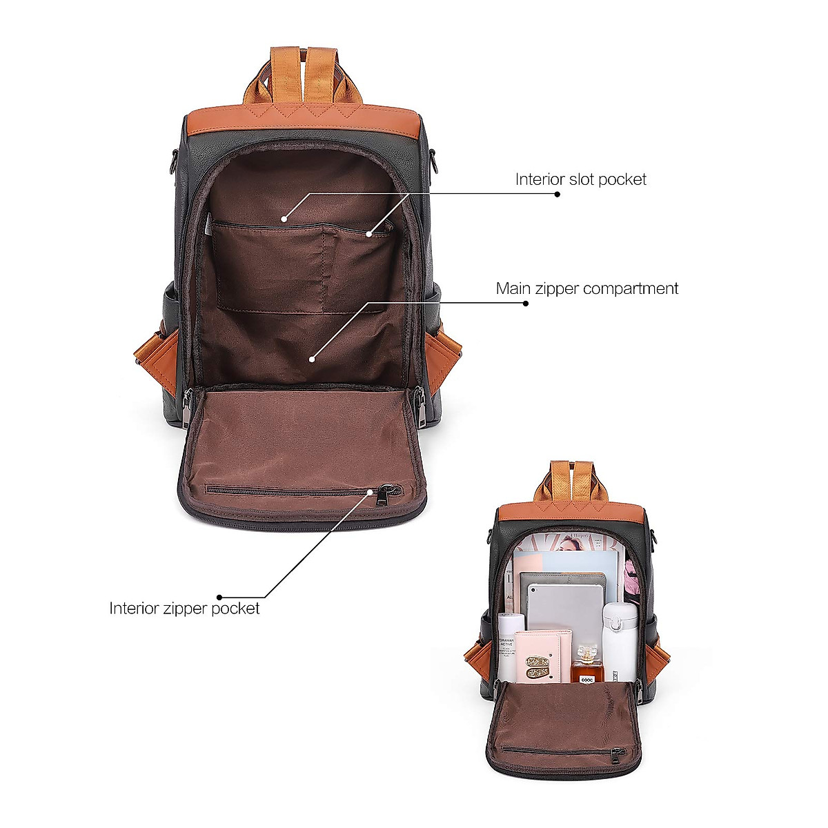 Telena Backpack Purse for Women, PU Leather Anti Theft Travel Purse Shoulder Bags with Tassel Contrast Black