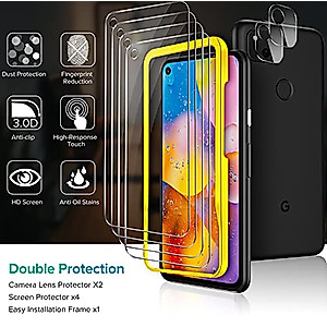 ivoler [6 Pack] [4 Pack] Tempered Screen Protector for Pixel 4a 4G with [2 Pack] Camera Lens Protector Tempered Glass with [Alignment Frame Easy Installation],HD Clear Anti-Scratch Film,5.8 inch