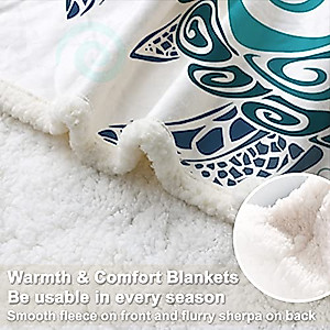 Sleepwish Sea Turtle Blanket Turtle Fleece Throw Blanket for Kids Girls Boys Aqua Blue Super Soft Plush Beach Turtle Sherpa Blanket for Couch Sofa Bed Turtle Gifts for Women Turtle Lovers (50" x 60")