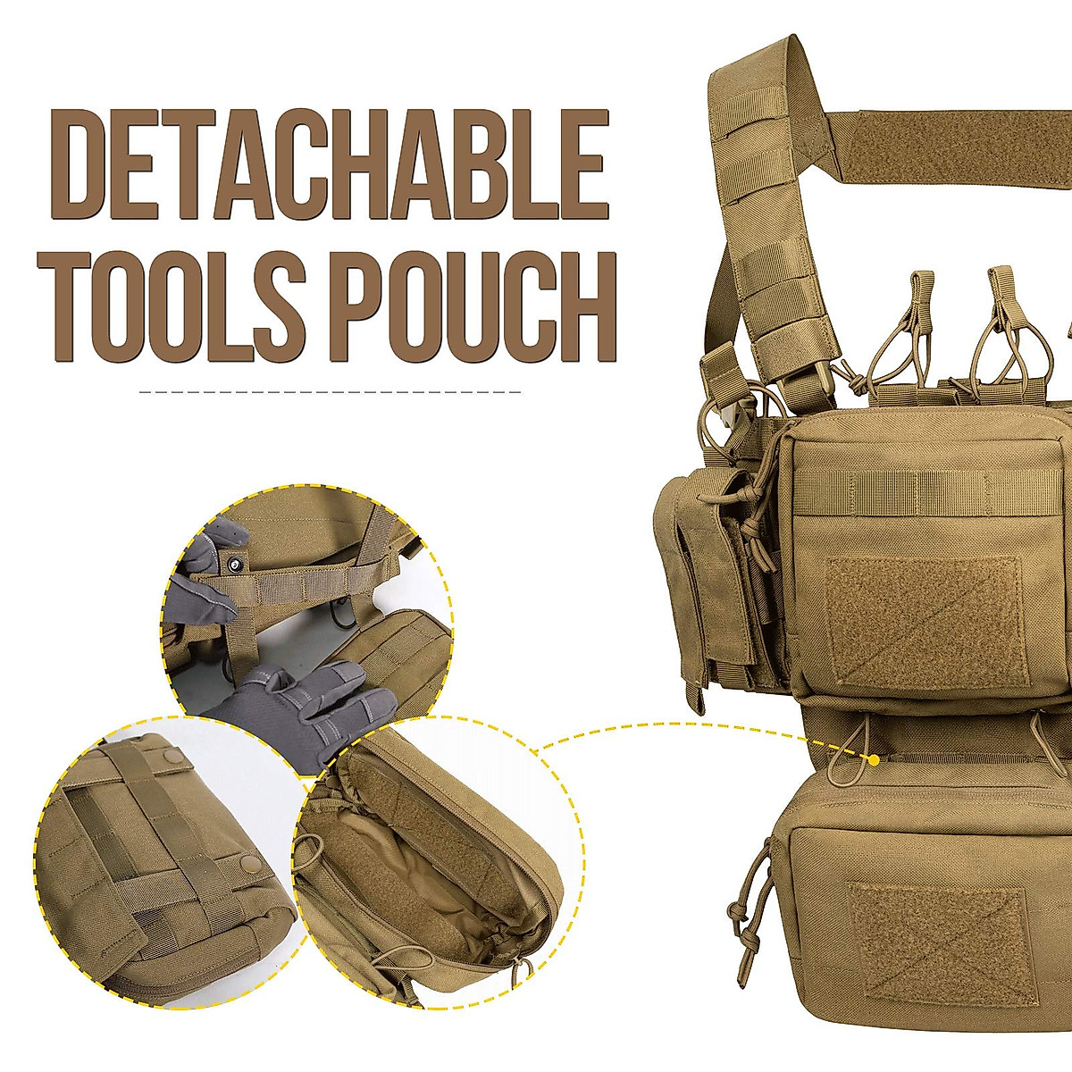 VISMIX Tactical Chest Rig, Adjustable & Detachable Chest Rig Molle Military Chest Bag Pack with Magazine Pouch for Men Hunting Shooting Coyote Brown