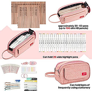 AOREGRE Pencil Case Big Capacity Pencil Bag School Pencil Case Portable Office Stationery Makeup Bag College Supplies School College Office Organizer for Student Teens Girls Adults - Pink