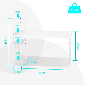 FSTAR Computer Desk with Storage Shelves, 47 Inch Home Office Desks, Study Writing Table for Home Office, Modern Simple Style, Easy Assembly