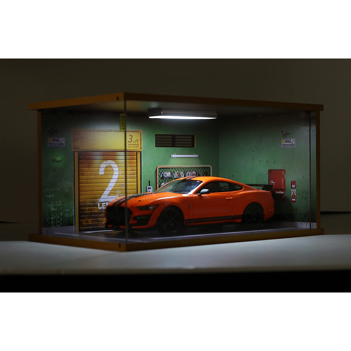 1/18 Scale Model Car Display Case - 1:18 Car Garage Display Case with Clear Acrylic Cover and LED Lighting for Die-Cast Cars (1 Parking Green Wall-Left)