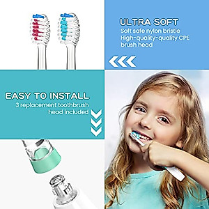 SEAGO Kids Electric Toothbrushes, Battery Powered Children Toothbrush with 2 Mins Timer and LED Light, Soft Kids Tooth Brush Sonic Toothbrush for Boys Girls Ages 4+ (Green)