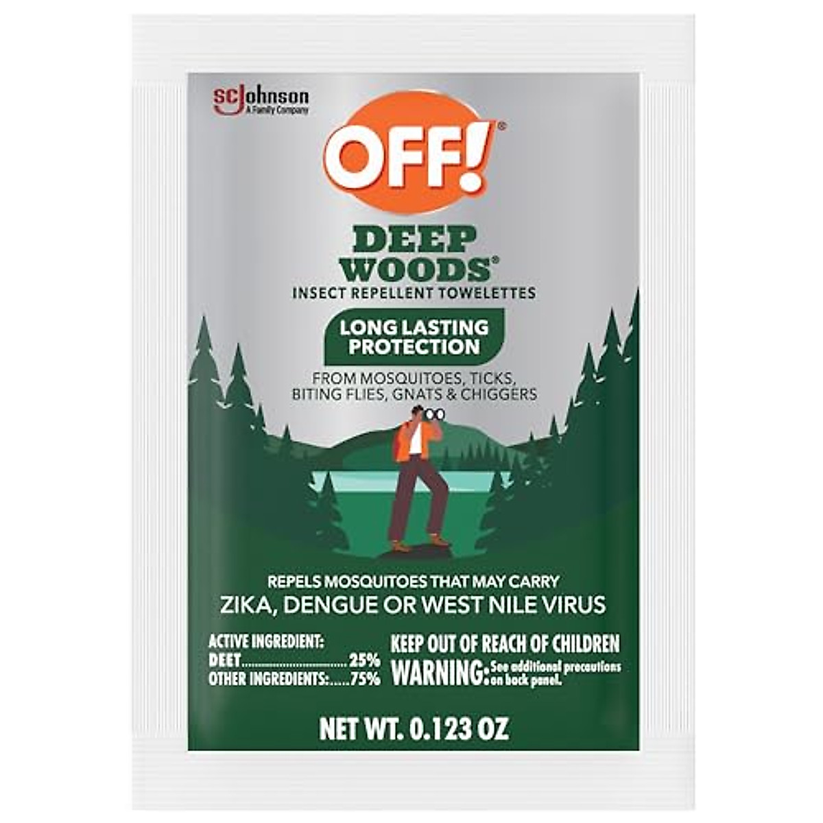 OFF! Deep Woods Mosquito and Insect Repellent Wipes, Long lasting, 12 Individually Wrapped Wipes