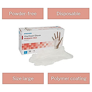 McKesson Vinyl Exam Gloves, Non-Sterile, Powder-Free, Large, 100 Count, 1 Box