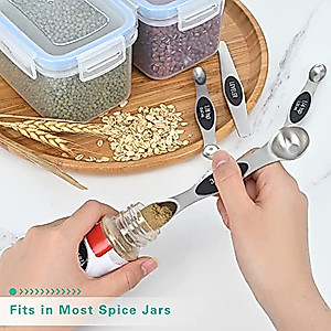 Elyum Measuring Spoons, 8 Sets Magnetic Measuring Spoons Dual Sided Stainless Steel Measuring Spoons Stackable Nesting Tablespoon Teaspoon, Fits in Spice Jars, for Dry or Liquid Ingredients (Black)