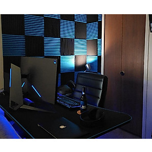 RitzGear Blue Gaming Kit I 4-in-1 LED Combo with Multimedia Keyboard, Optical Mouse, Mouse Pad & Headset with Adapter with CR4-X 4" Monitors and 24 Pack Acoustic Soundproof Wedge Panels