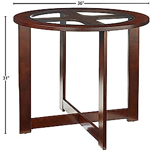 Roundhill Furniture Cylina Solid Wood Glass Top Round Dining Table with 4 Chairs