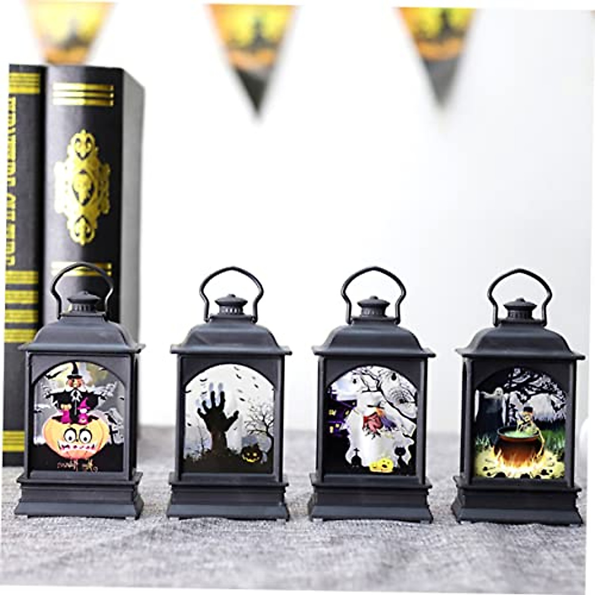 Mini Candle Battery Lantern Outdoor Lantern Ghost Festival Party Decoration LED Lights for Halloween Fall Snow Globe Festival Party Ornament Pattern Light Flame Lamp Candle Light