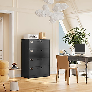 STANI Lateral File Cabinet, 4 Drawer Metal Storage File Cabinet with Lock, Metal Lateral File Cabinet for Home and Office, Assembly Required