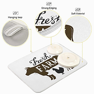 Kcldeci Dish Mat Dish Drying Mat for Kitchen, Kitchen Drying Pad Farmhouse Dish Drainer Rack Farm Cow Rooster Cock Drying Mat 16 X 18 Inch