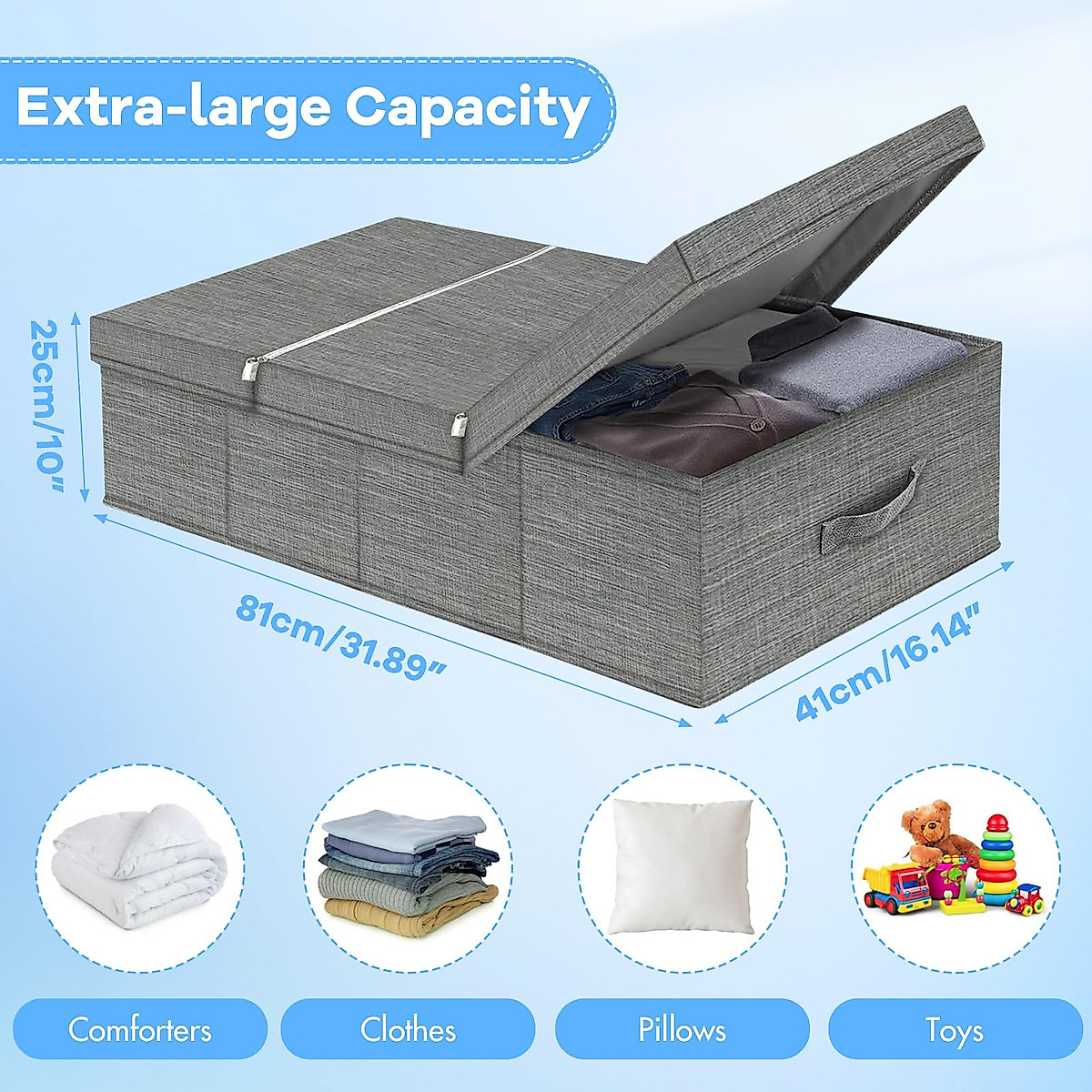 QIGEEKU Under Bed Storage Containers, 2 Pack 32" Long 10" High Large Underbed Box Storage Bins with Lids and Hard Bottom, Foldable Storage Bags for Blankets, Towels, Comforter, Sweaters, Linen Sheets