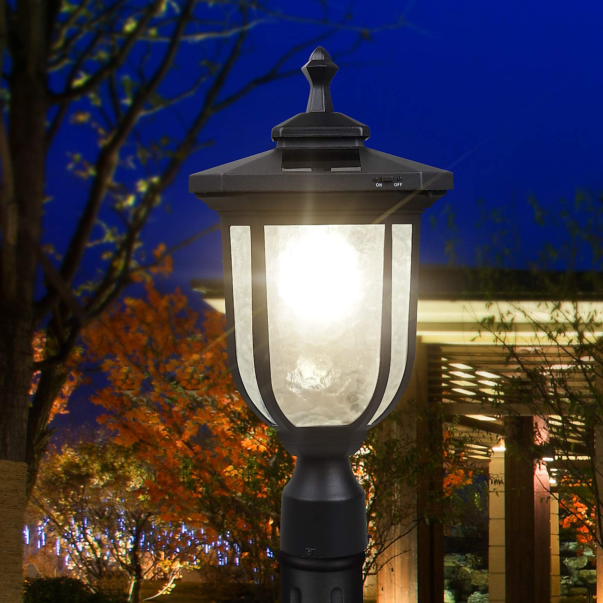 KMC LIGHTING ST4322Q-A Solar Post Light Solar Powered Lamp Post Light Post Solar Light Outdoor Fabulously Bright 120 LUMENS Made of Aluminum die-Casting and Glass with 3 inches Post Adaptor