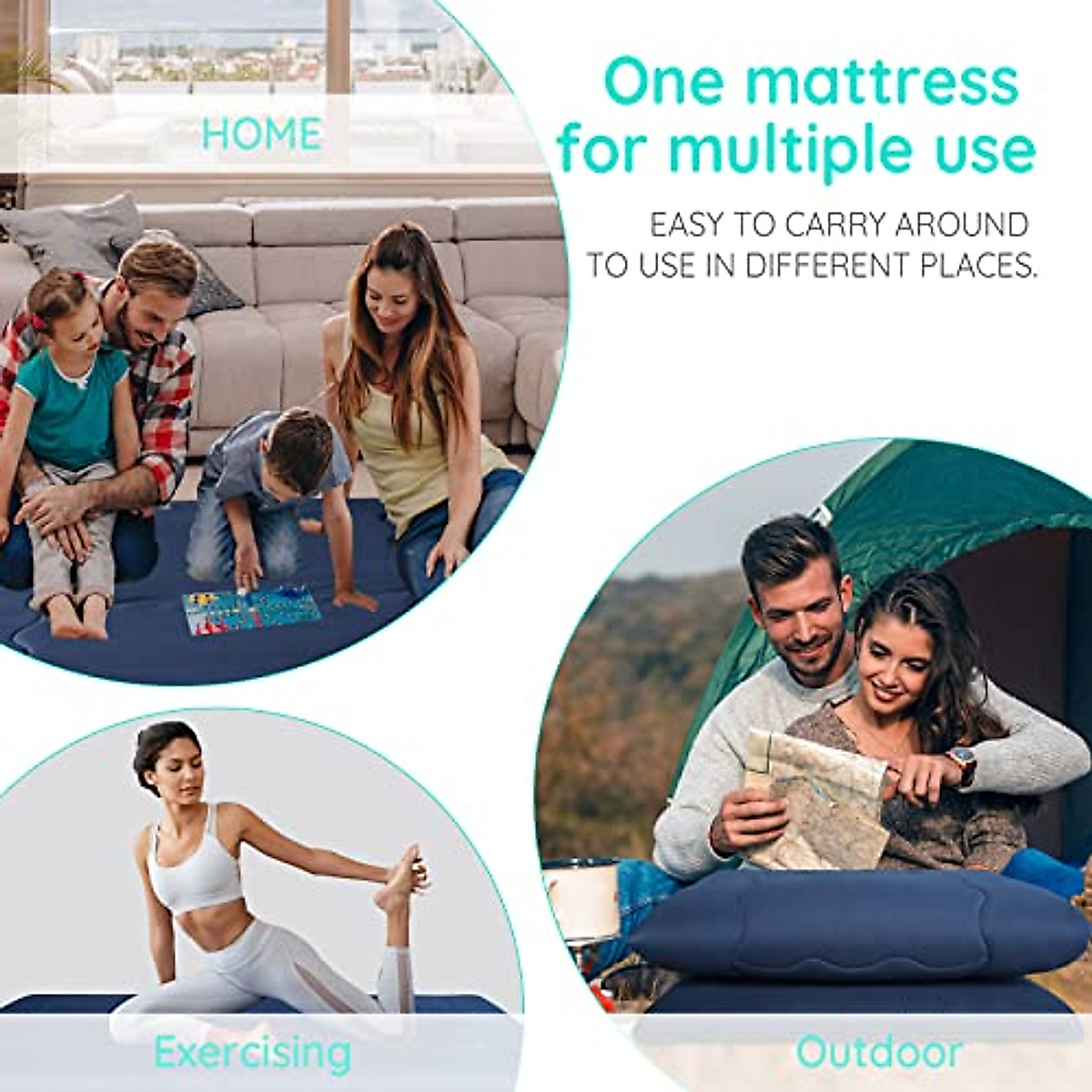 WAVV 4 inch Queen Futon Mattress,Updated Japanese Floor Mattress Thicken Tatami, Foldable Sleeping Roll up Mattress with CertiPUR-US Certified Breathable Cover for Guest, Kids Floor Pad,Camping