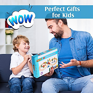 Civaner 33 Pcs Wooden Train Tracks and Magnetic Trains Christmas Packed Toy Railway Carriages Kits for Kids, Toddler, Boys and Girls Play Accessories