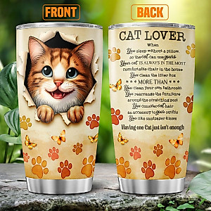 JENOIS Cat Gifts, Tumblers Lovers For, Tumbler 20 Oz With Lid And Straw, Pet Cat Lover