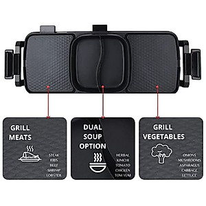 Soup N Grill V3 Hotpot Grill Combo, Indoor Korean BBQ, Shabu Shabu Electric Hot Pot with Divider, Portable with Free Strainer Scoops, Extra Long Chopsticks, Tongs, Cloths, Smokeless Grill