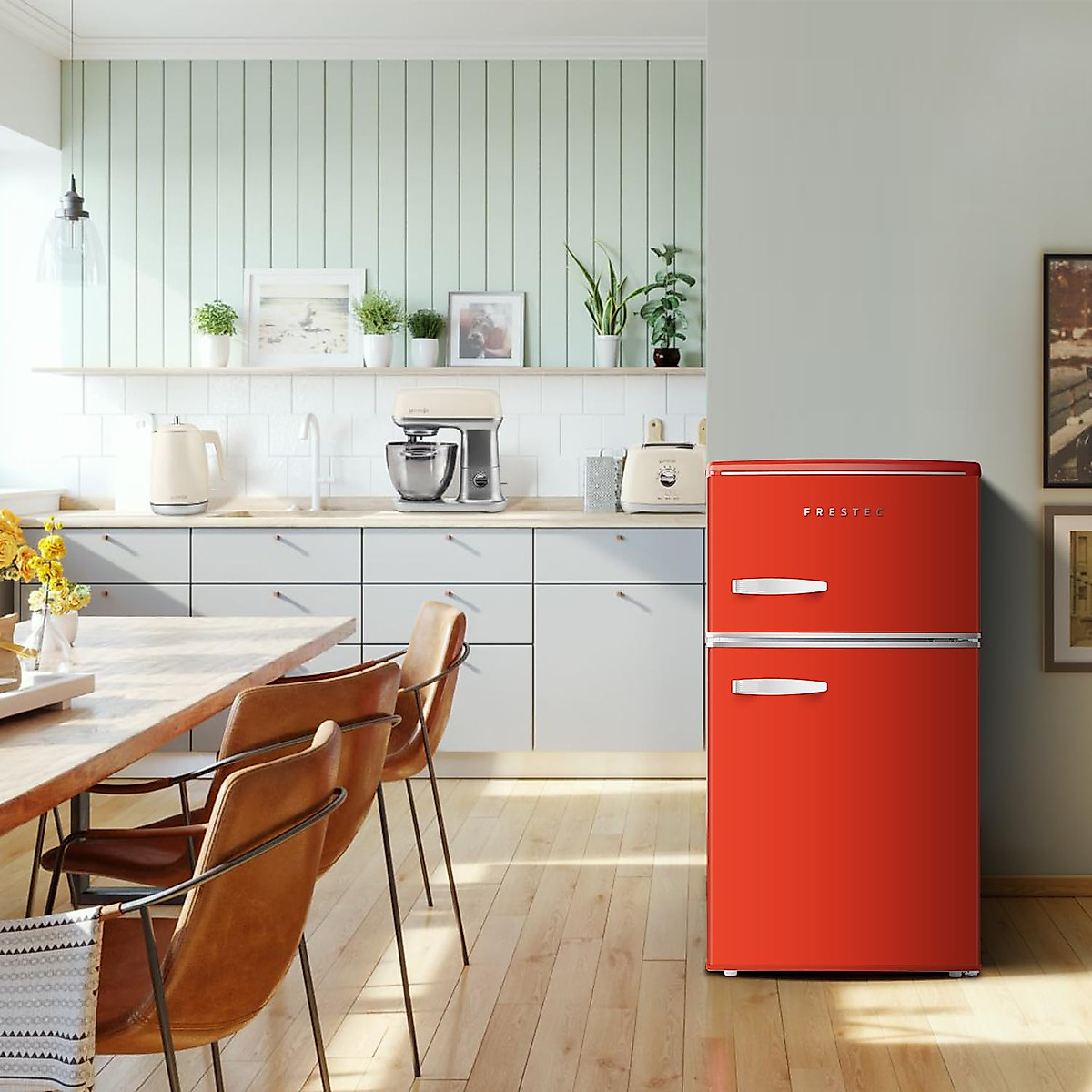 Frestec 3.1 CU' Retro Mini Fridge with Freezer,2-Door Compact Refrigerator,Small Refrigerator for Bedroom Dorm Office Apartment, Red (FR 302 RRED)