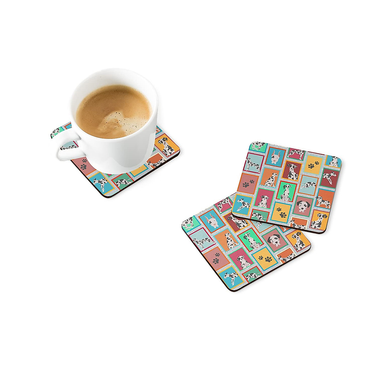 Caroline's Treasures MLM1115FC Lots of Harlequin Natural Ears Great Dane Foam Coasters Set of 4 Cup Coasters for Indoor Outdoor, Tabletop Protection, Anti Slip, Mouse pad Material