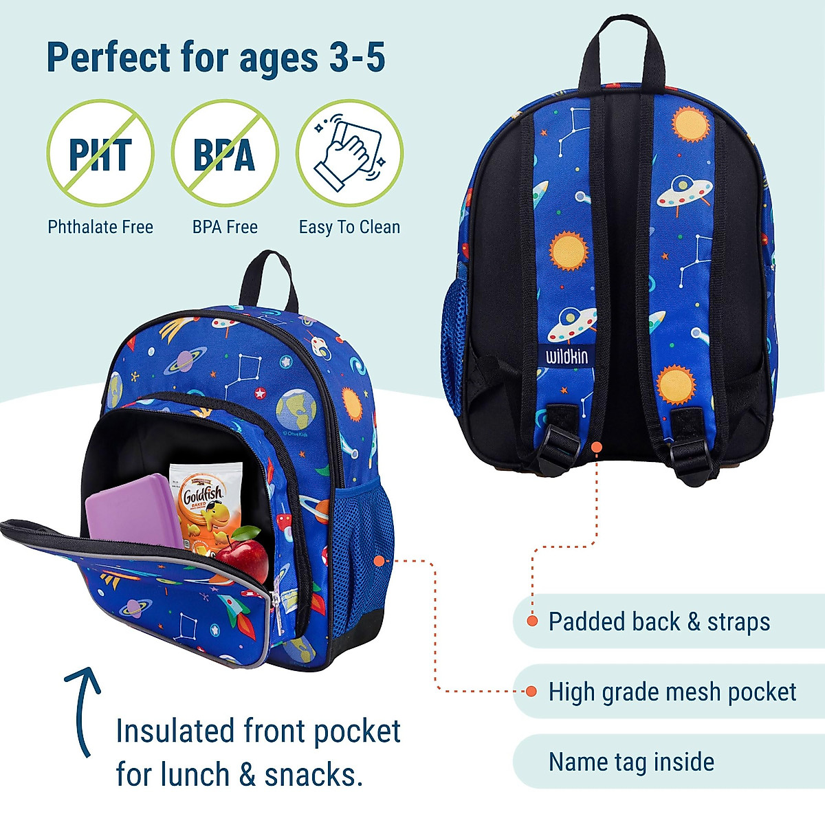 Wildkin 12-inch Kids Backpack – Padded, Adjustable, Ideal for Daycare & Travel - Out of this World