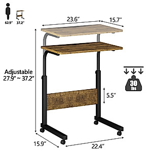Klvied Mobile Standing Desk, Rolling Desk with Cup Holder, Portable Laptop CouchTable, Small Computer Desk, Bedside Table, Mobile Laptop Stand, Work Desk for Home Office, Walnut
