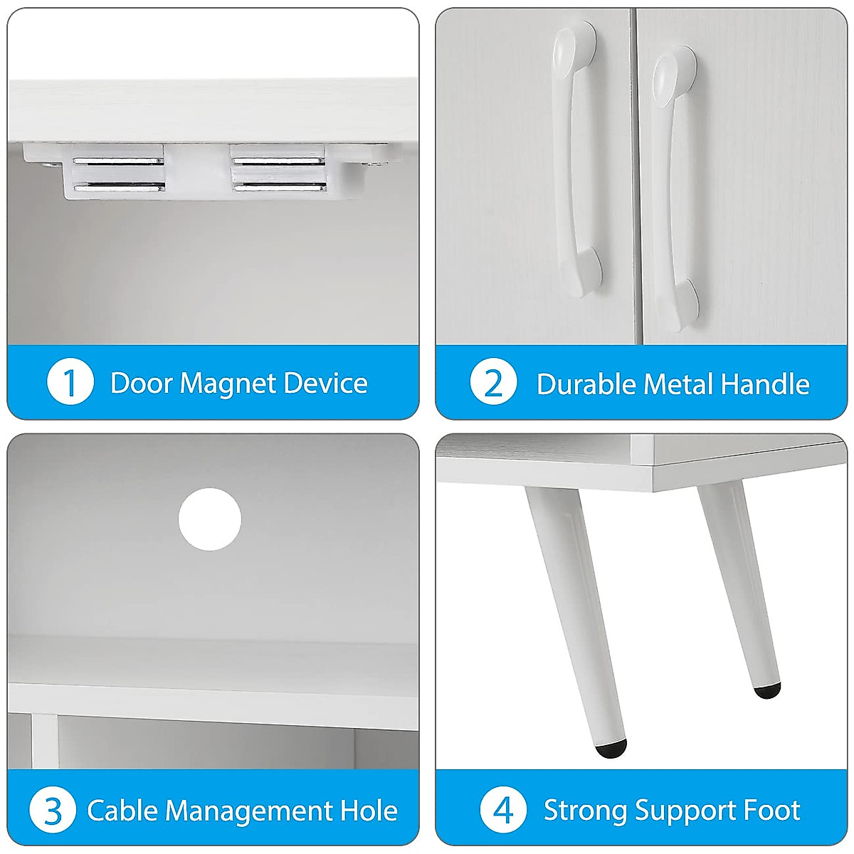 Panana 62.99" TV Stand Television Stands TV Console Unit with 3 Open Cubby and 2 Doors for Living Room Bedroom for TVs up to 70 Inches, White