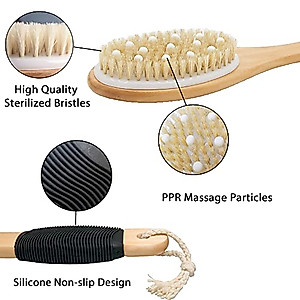 OWIIZI Bath Brush Wooden Curved Long Handle Antiskid Body Shower Brush for Exfoliating, Natural Bristle Back Scrubber for Shower Use Wet or Dry