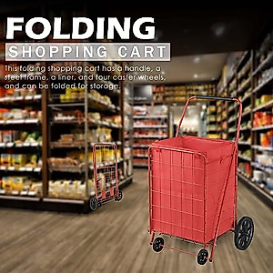 wenyuyu Trolley Red Foldable Shopping cart for Groceries with 4 Wheels and Removable Bag and Rolling Personal Handtruck Standard,Transport Up to 120 Pounds