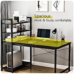 KINGBO Computer Desk 39" with Storage Shelves Bookshelf for Home Office, WFH Desk, Reversible, Study Table, Writing Desk, Work Desk Station, PC Table, Laptop Desk (Black)