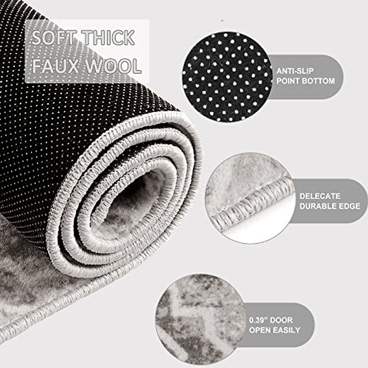 Wonnitar Moroccan Washable Area Rug - Small 2x3 Grey Distressed Entryway Rug Non-Slip Doormat Modern Geometric Trellis Throw Rug Faux Wool Floor Carpet for Bathroom Laundry Room Indoor Office