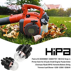 Hipa 503936601 530047721 188-512 Snap in Primer Bulb for 2-Cycle Small Engine Poulan Echo Chainsaw Ryobi BP42 Homelite Bolens String Trimmer Leaf Blower 125B 125BX 125BVX 5Pack