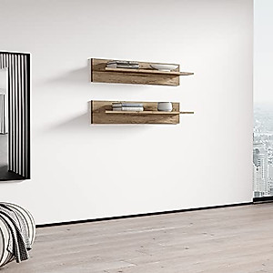 MEBLE FURNITURE & RUGS Fly Modular Wall Mounted Floating 2 Piece Shelf Set (Type-MX) (Oak)